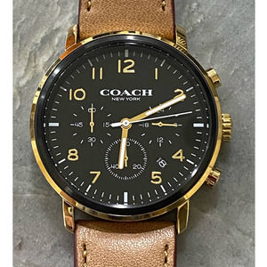 Coach | Accessories | Coach Mens Harrison Camel Leather Strap Watch ...